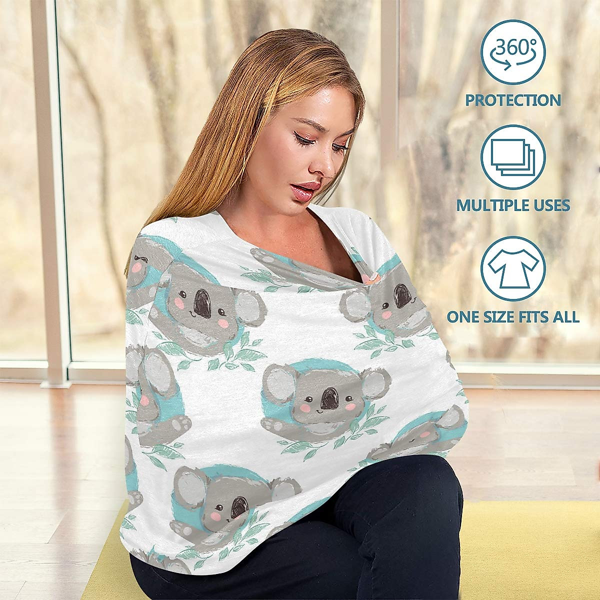 Nursing Cover Breastfeeding Scarf, Cute Koala Car Seat Covers for Babies Infant, Stroller Cover, Carseat Canopy for Boys Girls