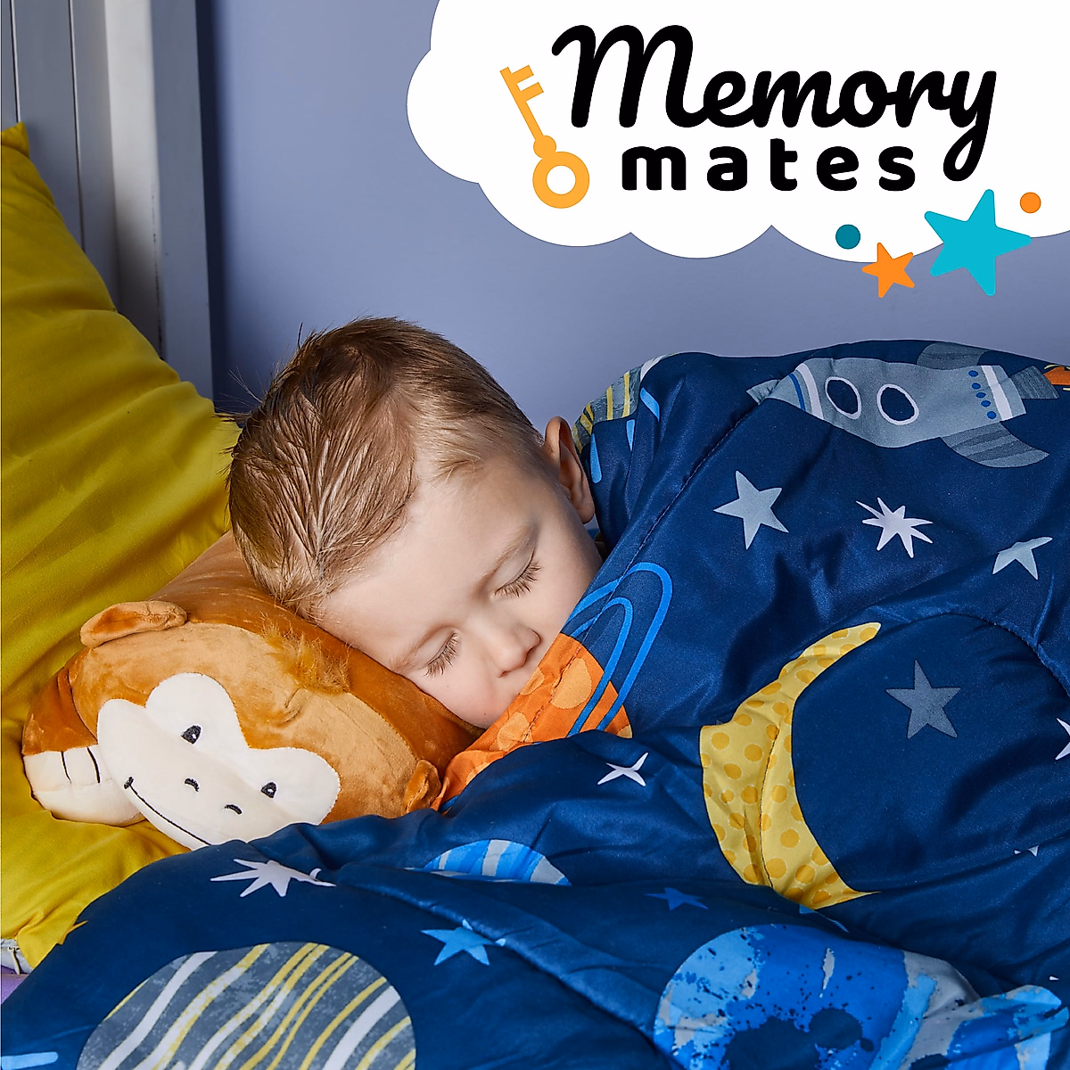 MEMORY MATES Cuddly Memory Foam Pillow Plush with Belly Pocket, Kids Pillow for Hugging Sleeping & Storing Diary, 15” Stuffed Animal & Journal Set - Jesi The Monkey