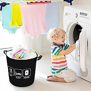 Eat Sleep Poker Foldable Laundry Basket Waterproof Hamper Storage Bin Bag with Handle 16.5"x 16.5"x 17"