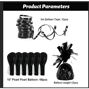 Balloon Weights Balloons & Ribbons - Balloon weights pack of 12 - Black Curling ribbon 12 rolls - 48 Black balloons - Black party decorations Black Ballons ribbon party favor birthday decor (Black)
