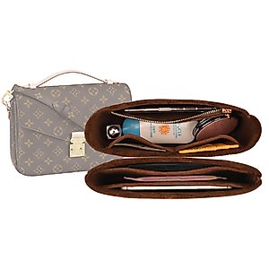 Lckaey Purse Organizer for messenger bag inserts Pochette métis lined zipper storage2084coffee