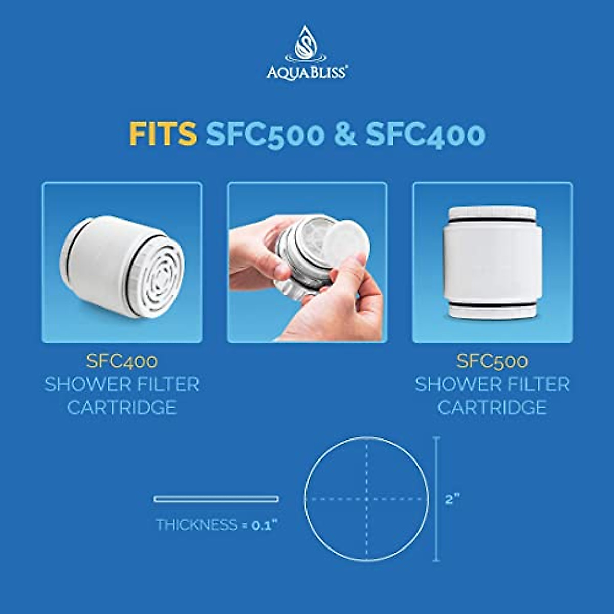 AquaBliss SF500 HD HEAVY DUTY High Output Shower Filter - w/an Extra SFC500 Filter Cartridges & 30pc Pack of Sediment Pads (Exclusive Bundle)