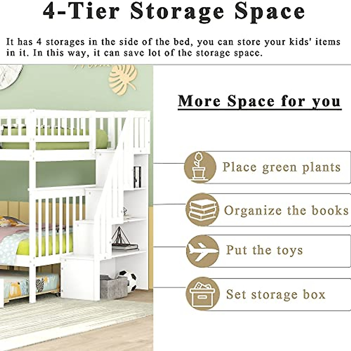 CITYLIGHT Full Over Full Bunk Bed for Adults Kids Teens, Full Over Full Bunk Beds with Trundle,Detachable Wood Full Bunk Bed with Staircase and Bookcase,White