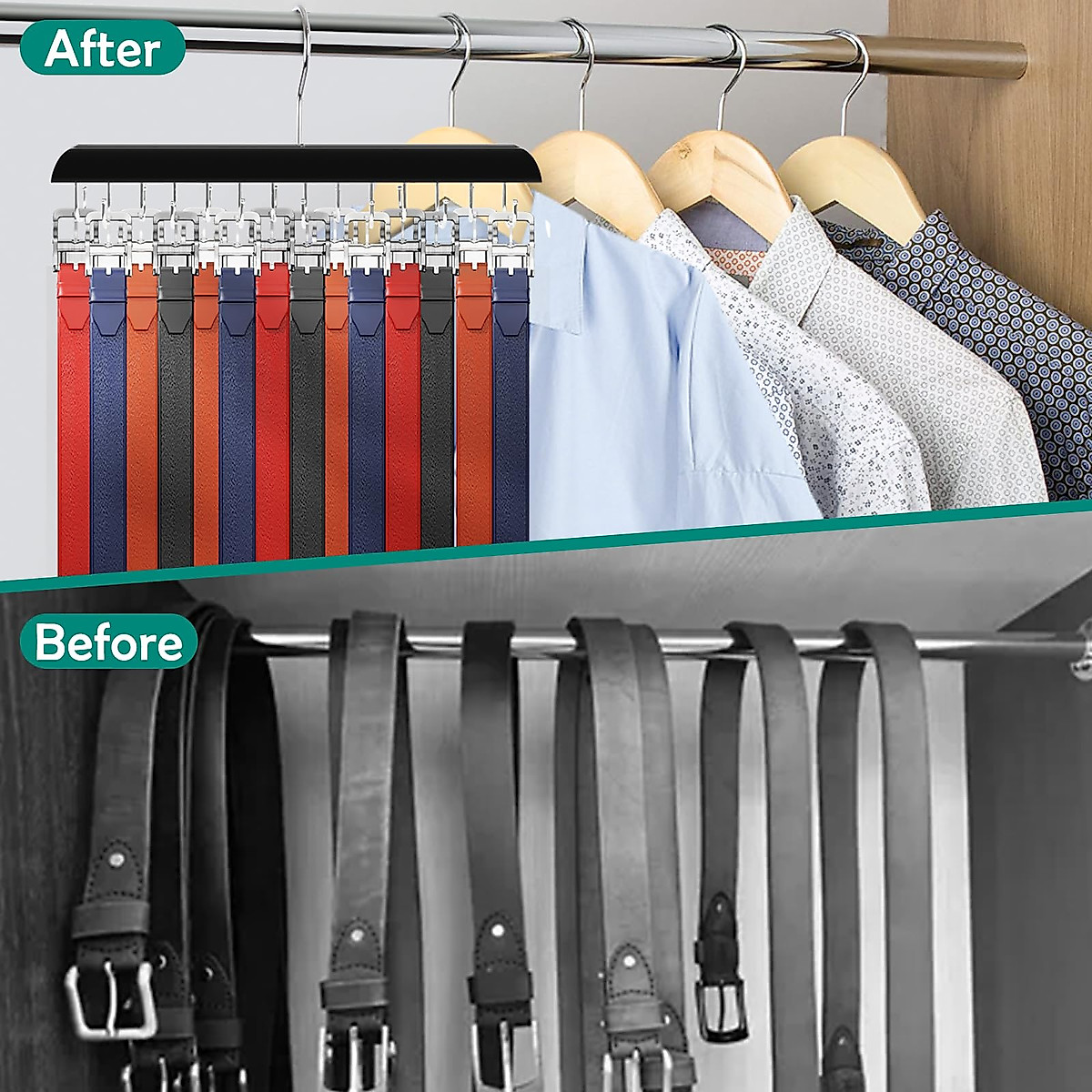 Belt Hanger, Wooden Belt Organizer for Closet, Large Capacity Tie and Belt Hanger for Closet with 14 Hooks, Premium Belt Organizer Space Saver for Bra, Tank Top, Tie & Belt Storage (1)