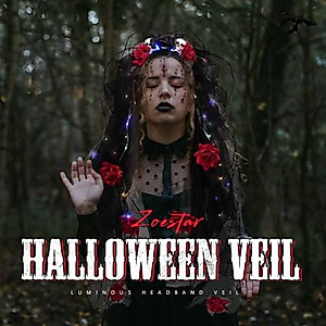 Zoestar Light Up Day of the Dead Headband Flower Halloween Costume Hair Bands Skull Veil Hair Accessory Women