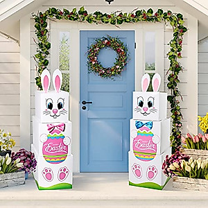 Gersoniel 7 Pieces Easter Box Decoration Bunny Nesting Boxes with Bunny Ears and Bows Easter Egg Decorative Boxes Stackable Easter Present Boxes Easter Nesting Boxes for Easter Party Supplies