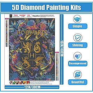 Suyaloo 5D Diamond Painting Kits for Adults - Diamond Art Kits for Adults Kids Beginner,DIY Harry Boy Magic Badge Full Drill Paintings with Diamonds Gem Art for Adults Home Wall Decor 11.8x15.7inch