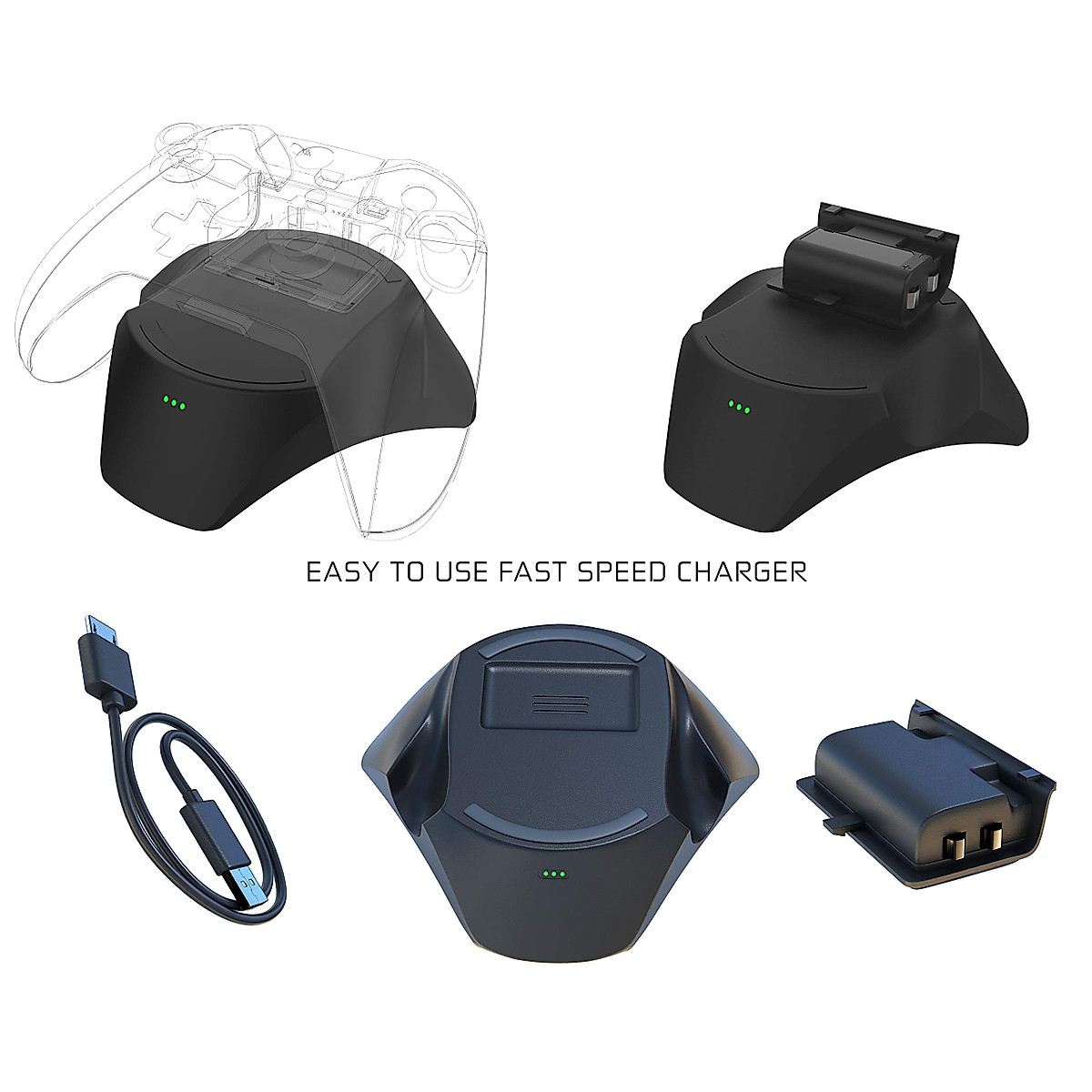 Skywin Wireless Charging Station and Play and Charge Pack for Xbox One Controller - Qi Charging Controller Stand and Play and Charge Wireless Charging Battery Pack Compatible with Xbox ONE
