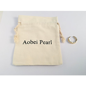 Aobei Pearl 18K Gold Plated Irregular Wave Open Ring for Women Minimalist Band Ring Adjustable Knuckle Finger Jewelry