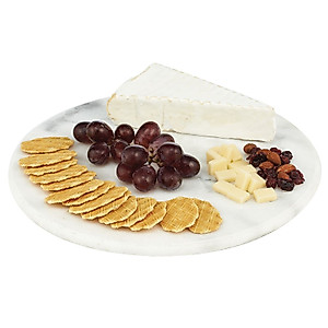 mDesign Large Round Slab Stone Kitchen Countertop Pastry Cutting Board, Serving Tray for Bread, Breakfast, Snacks, Cheese, Pizza, Appetizers - Use for Chopping, Cooking, Baking, Cooling - Marble