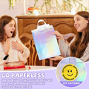 ISUSSER 25 Pack Holographic Gift Bags With White Handles Gift Bags with Tissue Papers Non Woven Reusable Handled Gift Bags Glossy Welcome Bags for Shopping Birthday Party Wedding, 8 x 4 x 10 Inch