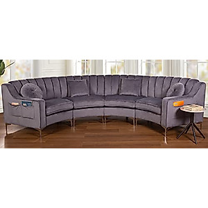 Legend Furniture Velvet Modular sectional Curved Round-Shaped Semi-Circular for Living Room Big Couches Sofas, 142", Grey
