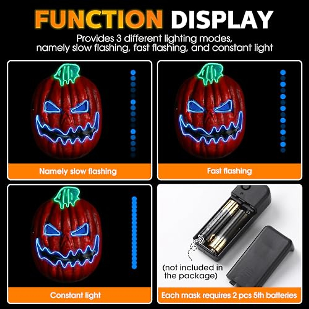 Liliful 2 Pcs Halloween Pumpkin Light up Mask Face Head Scary Mask for Halloween Festival Cosplay Party Decoration Costume(Red, Blue)