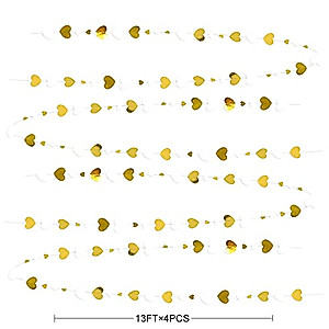 52Ft White and Gold Heart Garland Hanging Love Heart Streamer Banner for Anniversary Bachelorette Valentines Day Mothers Fathers Day Engagement Wedding Bridal Shower Birthday Party Decoration Supplies