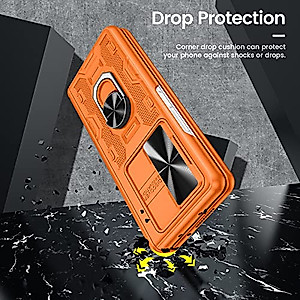 VEGO for Samsung Galaxy Z Fold 3 Case with Stand, Slide Camera Cover & Screen Protector & 360°Ring Magnetic Kickstand Military Grade Heavy Duty Protective Case for Galaxy Z Fold 3- Orange