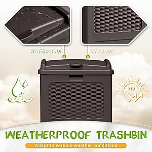 YESHOMY 33 Gallon Resin Outdoor Trash Can with Lid, Hideaway Waterproof Patio Garbage Bin, Dark Brown