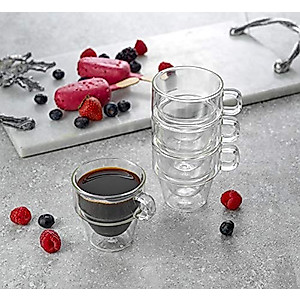 JoyJolt Stoiva Double Wall Insulated Espresso Glass Cups – 5 oz. (150 ml) Espresso Shot Glass Cup with Handle – Stackable Thermal Clear Glass Cups, Fit for Espresso Machine and Coffee Maker – Set of 4