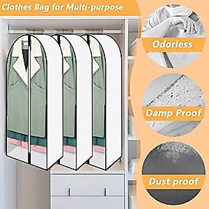 fitermoe 60" Garment Bags For Hanging Clothes, 8" Gusseted Garment Bags For Travel, Clear Suit Bags For Closet Storage Overcoat, Long Dress, Gowns, 3-Pack