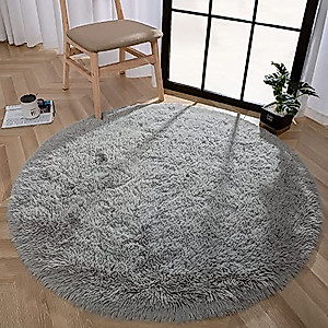 Goideal Soft Round Shaggy Rug, 4 x 4 Feet Grey Fluffy Circle Rug for Boys Girls, Fuzzy Cute Bedroom Rug, Circle Plush Floor Carpet for Nursery Room Decor