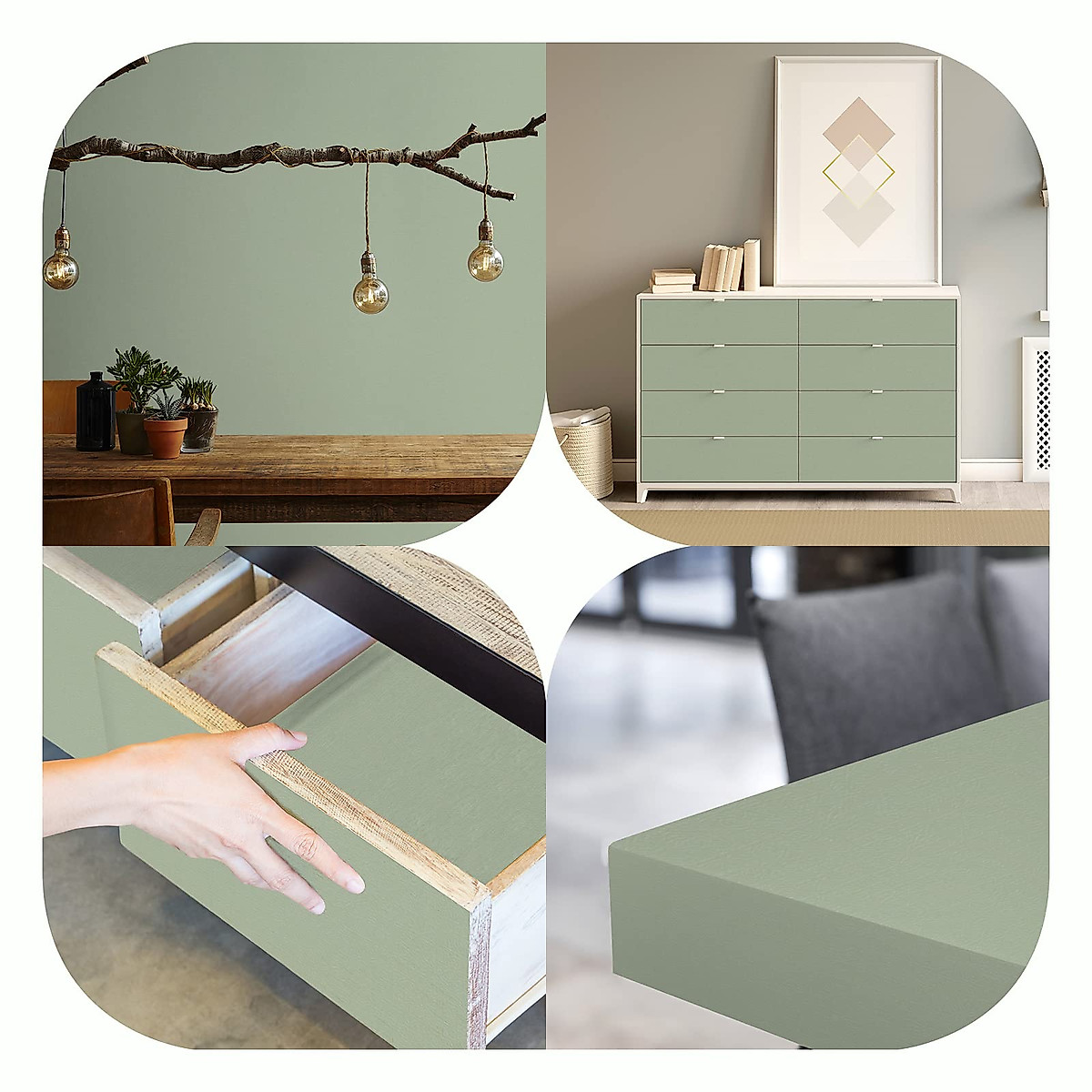 practicalWs Sage Green Wallpaper Stick and Peel Green Contact Paper 17.7'' x 118.1'' Green Removable Wallpaper Self-Adhesive Vinyl Solid Wallpaper for Bedroom Kitchen Cabinets