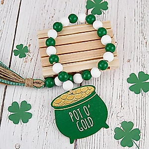 St Patricks Day Decorations - St Patricks Day Decor - Gnomes Plush, 3 Wooden Signs & Bead Garland Bundle - Farmhouse Tiered Tray Items - Irish Shamrock Happy Saint Patrick’s Decoration for Home
