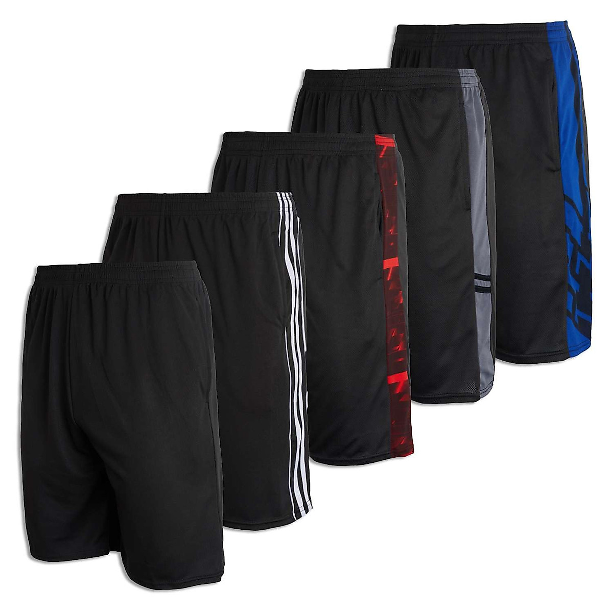 Real Essentials Mens Mesh Shorts Active Wear Athletic Short Men Basketball Pockets Workout Gym Soccer Running Summer Fitness Quick Dry Casual Clothes Sport Training Hiking, Set 8, S, Pack of 5