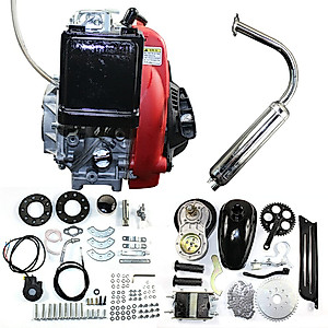 Motorized Bicycle Kit 49CC 4-Stroke Gas Petrol Bike Engine Air-Cooled System Single Cylinder Belt Drive Scooter Engine Conversion Kit for Normal 28” V Frame Bike and 26” ATV Bike (Belt type)