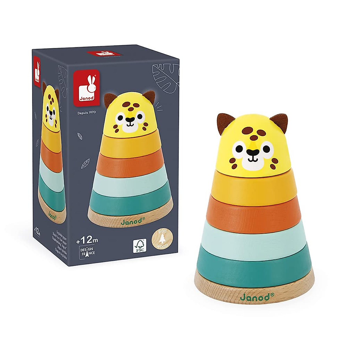 Janod - Tropik Jaguar Stacking Toy - 5 Stackable Pieces - 1 Year + J08261