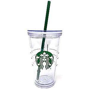 Starbucks Cold Cup Clear Grande Tumbler Traveler With Green Straw Logo - 16oz