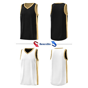 KXK Men's Blank Reversible Basketball Jersey Team Uniform Athletic Hip Hop Basketball Shirts S-4XL Black/White