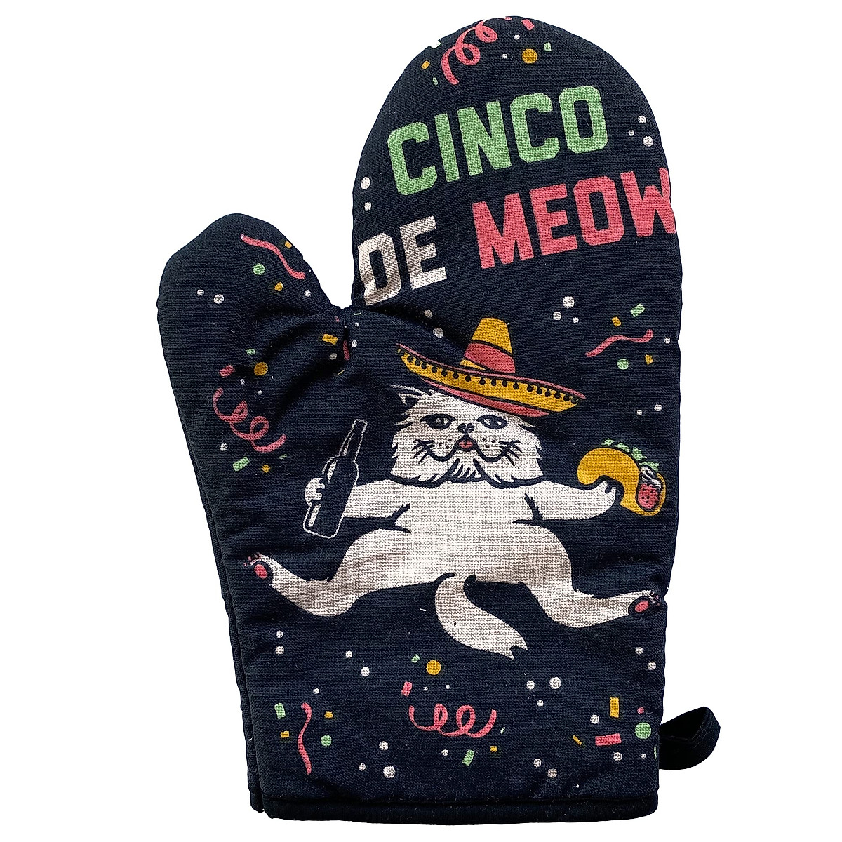 Cinco De Meow Oven Mitt Funny Taco Cat Mexican Cerveza Kitchen Glove Funny Graphic Kitchenwear Cinco De Mayo Funny Cat Novelty Cookware Black Oven Mitt