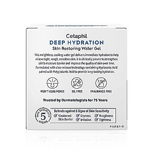 Cetaphil Deep Hydration Skin Restoring Water Gel with Hyaluronic and Polygutamic Acid, Face Moisturizer, 72 Hour Hydration, For Dry, Dehydrated Sensitive Skin, Fragrance Free, 1.7 oz, Fragrance Free