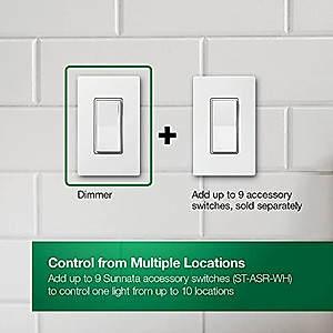 Lutron Sunnata Touch Dimmer Switch with Wallplate with LED+ Advanced Technology, for LED and Incandescent, 3 Way/Multi Location, STCL-153MW-WH, White
