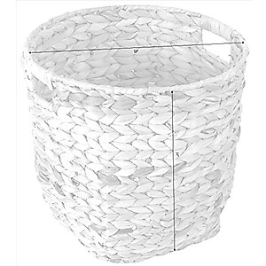 Vintiquewise Water Hyacinth Large Round Wicker Wastebasket with Cutout Handles