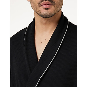 Amazon Essentials Men's Lightweight Waffle Robe (Available in Big & Tall), Black, Medium-Large