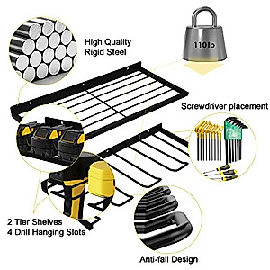 Power Tool Organizer Wall Mount Floating Tool Shelf Drill Rack and Shelf for Workshop Shed(17x9in),(black)