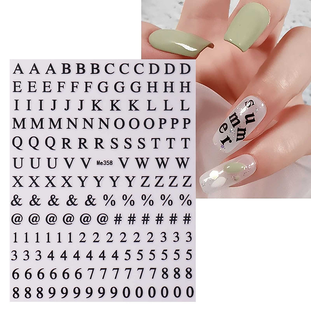 JMEOWIO 9 Sheets Number Letter Nail Art Stickers Decals Self-Adhesive Pegatinas Uñas Colorful Nail Supplies Nail Art Design Decoration Accessories
