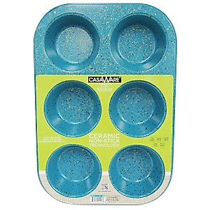 casaWare Toaster Oven 6 Cup Muffin Pan NonStick Ceramic Coated (Blue Granite)