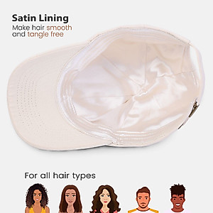 Hat Hut Satin Lined Baseball Cap for Women Satin Lined Baseball Hat for Curly Hair Adjustable Sport Cap Dad Hat for Men (Black)