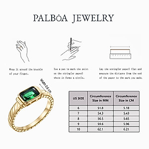 PALBOA Gold Emerald Rings Gold Rings for Women Dainty Green Rings Cut Emerald Gemstones CZ Non Tarnish Gold Rings 14K Gold Plated Rings for Women Band Size 8