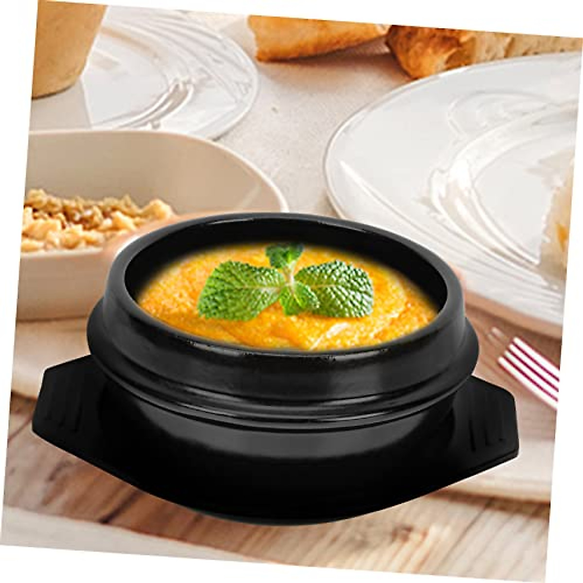 UPKOCH 1 Set Stone Pot for Bibimbap Stew Pots with Lids Stainless Steel Sauce Pan with Lid Soup Bowls with Lids Korean Hot Pot Ramen Cooker Casserole Dish with Lid Ceramic Pot with Tray