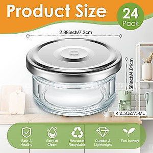 Sabary 24 Pcs 2.5 oz Salad Dressing Container Reusable Glass Condiment Containers with Lids Glass Food Storage Containers Small Glass Jars Sauce Containers for Lunch Box Picnic Travel, Silver Lids