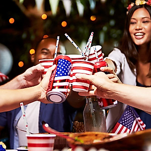 AnyDesign 200Pcs Independence Day Paper Straws American Flag Red Blue Star Pattern for Memorial Day 4th of July Super Bowl Patriotic Party Americana Themed Party Celebration