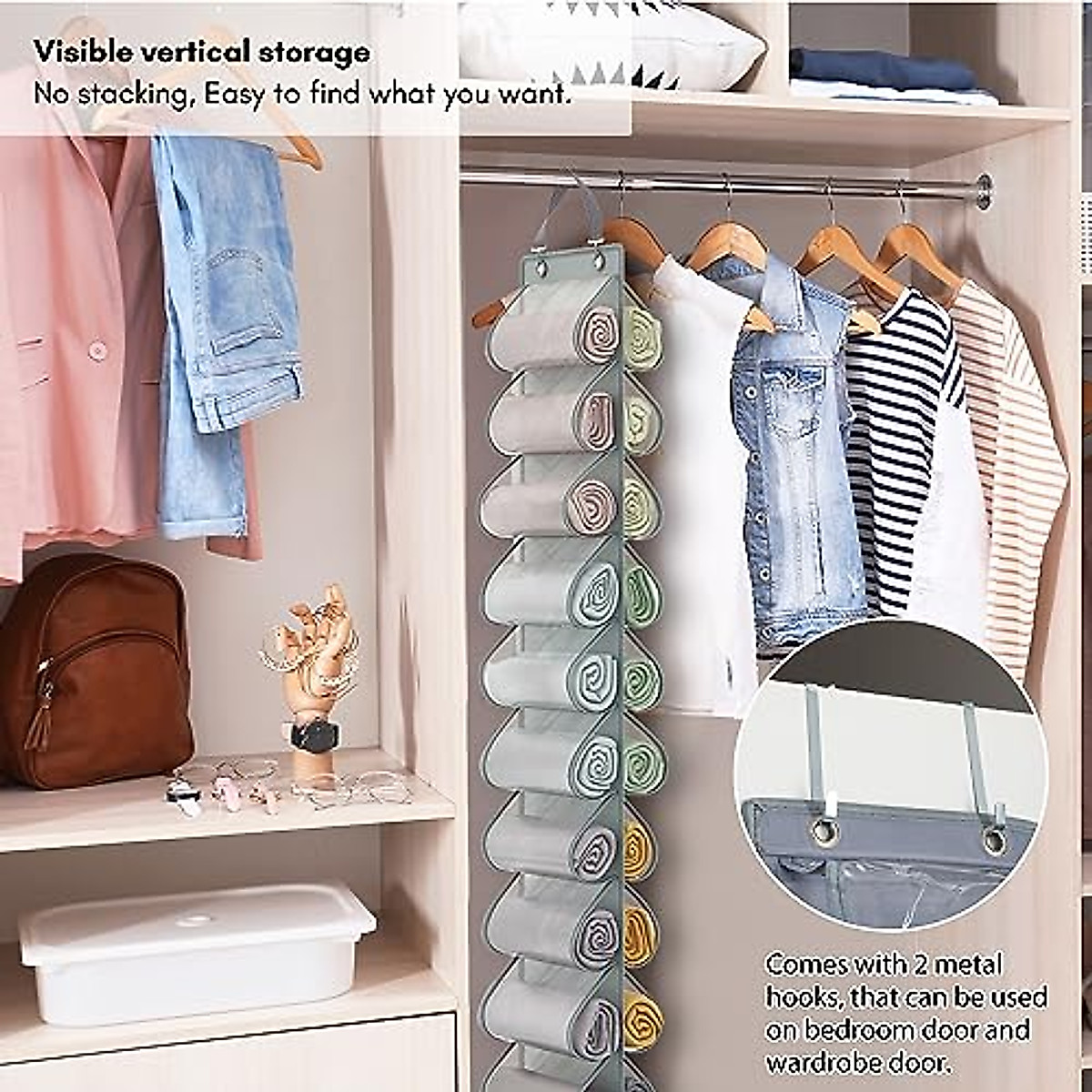 Fixwal Legging Organizer Legging Storage Bag Storage Hanger Closet Organization Holds 24 Leggings or Shirts, Jeans, and More - Grey