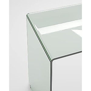 Neos Modern Furniture Bent Glass Computer Desk Rectangular Shaped PC Laptop Workstation Table for Home Office, 43.3&quot L, Clear