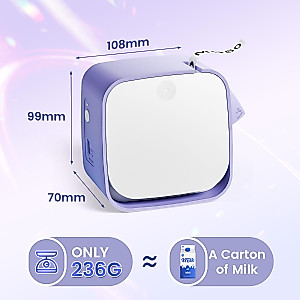 Vixic Label Maker Machine, Bluetooth Labeler, Inkless & Portable Min Label Maker, 12mm 0.47'' Labeling Tapes, Easy to Use, Multiple Icons for Home School Organizing, Rechargeable, M960 Purple