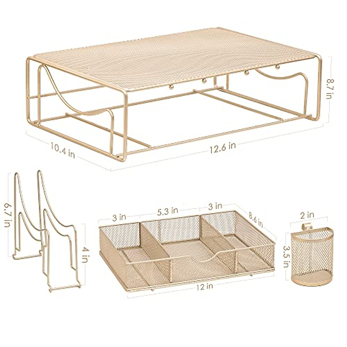 ARCOBIS Gold Desk File Organizer for Women, Desk Organizers and Accessories with Pen Holder & Sliding Drawer & Vertical File Folder Sorters, Cute Desktop File Holder for Office Supplies