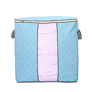 GUAGLL Home Quilt Storage Bag Foldable Non-Woven Transparent Window Handle Storage Bag for Clothes Quilt Toys