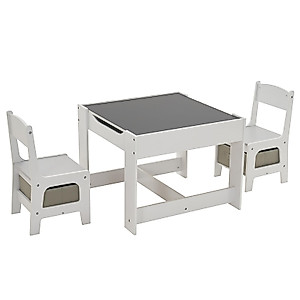 Karl home Kids Table and Chairs, 3 in 1 Toddler Table and Chair Set, Activity Table with Storage, Wood Kids Desk Chair for Kids 1-3 Years Old, Craft Table, Playroom, Living Room, Grayish-White