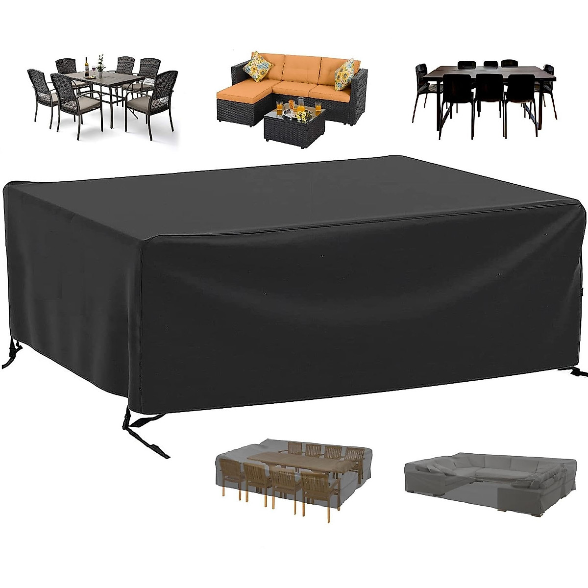 Patio Furniture Covers,Large Outdoor Furniture Cover,112x110x28in/285x280x70cm/LxWxH Outdoor Table and Chair Covers for Winter 420d Outdoor Lawn Patio Furniture Covers with Durable Hem Cord -Black